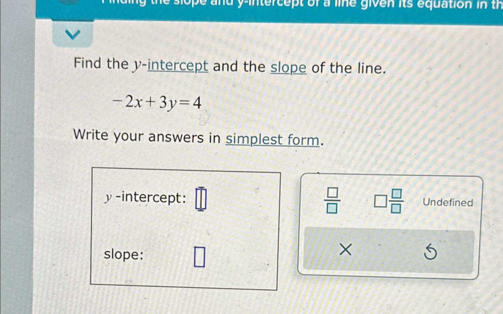 Solved Find the y-intercept and the slope of the | Chegg.com