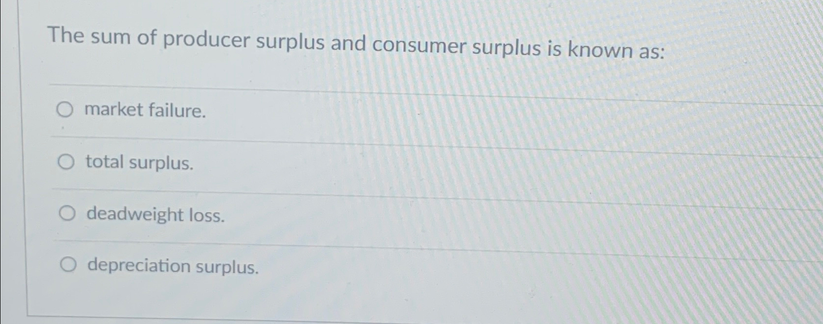 Solved The sum of producer surplus and consumer surplus is | Chegg.com