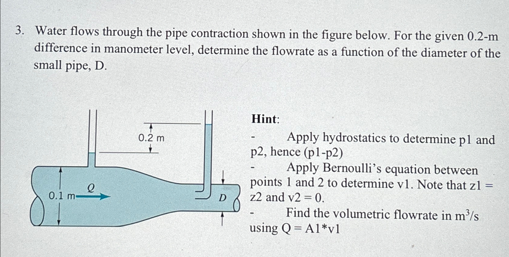 Solved Water flows through the pipe contraction shown in the | Chegg.com