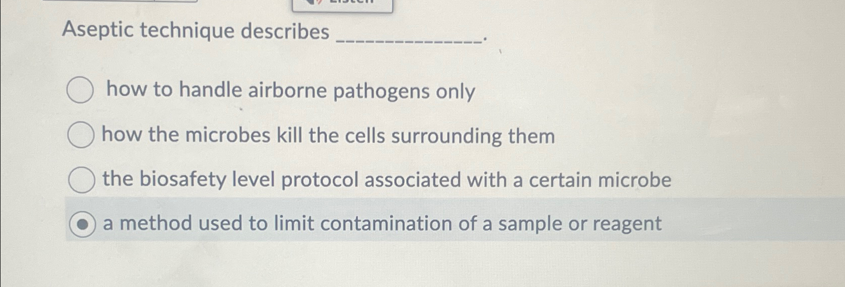 Solved Aseptic technique describeshow to handle airborne | Chegg.com