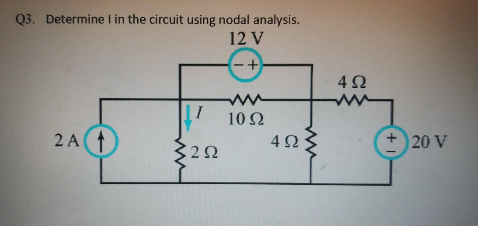 Solved Q3. Determine I in the circuit using nodal analysis. | Chegg.com