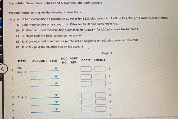 Solved Journalizing Sales, Sales Returns and Allowances, and | Chegg.com