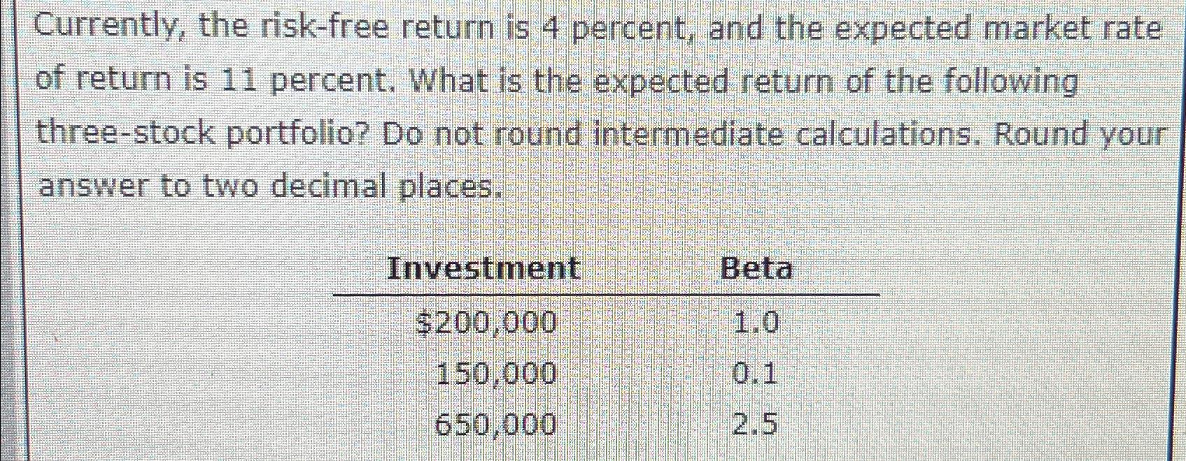 Solved Currently, the risk-free return is 4 ﻿percent, and | Chegg.com