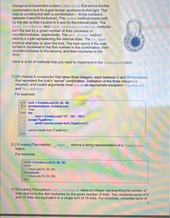 Solved Design and implement a class Combo Lock that works | Chegg.com