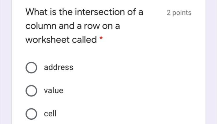 Solved 2 points What is the intersection of a column and a | Chegg.com