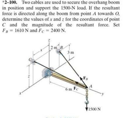 Two cables are used to secure the overhang boom in | Chegg.com