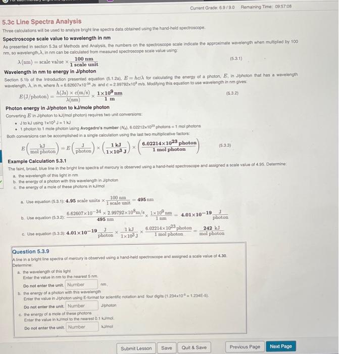 Solved 5.3c Line Spectra Analysis three calculations wil be | Chegg.com