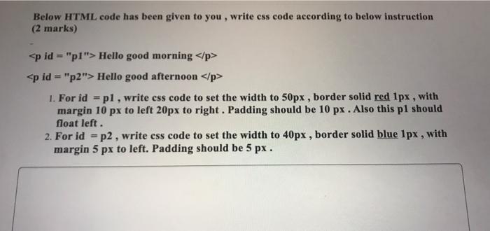 Solved Below HTML code has been given to you , write ess | Chegg.com