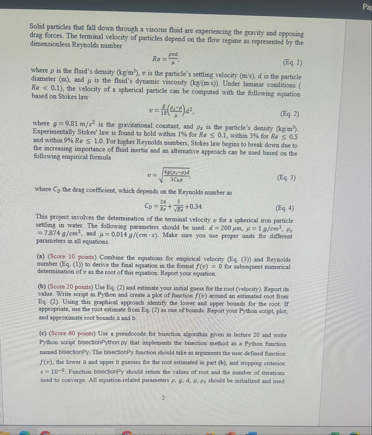 Solid particles that fall down through a viscous | Chegg.com