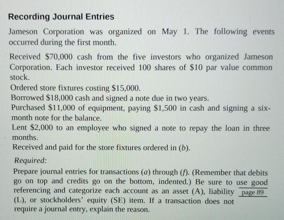 Solved Recording Journal Entries Jameson Corporation was | Chegg.com Solved Recording Journal Entries Jameson Corporation was | Chegg.com