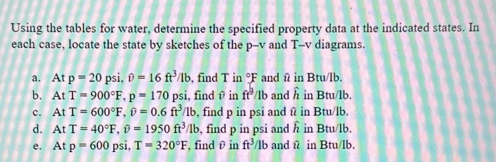 Solved Using the tables for water, determine the specified | Chegg.com