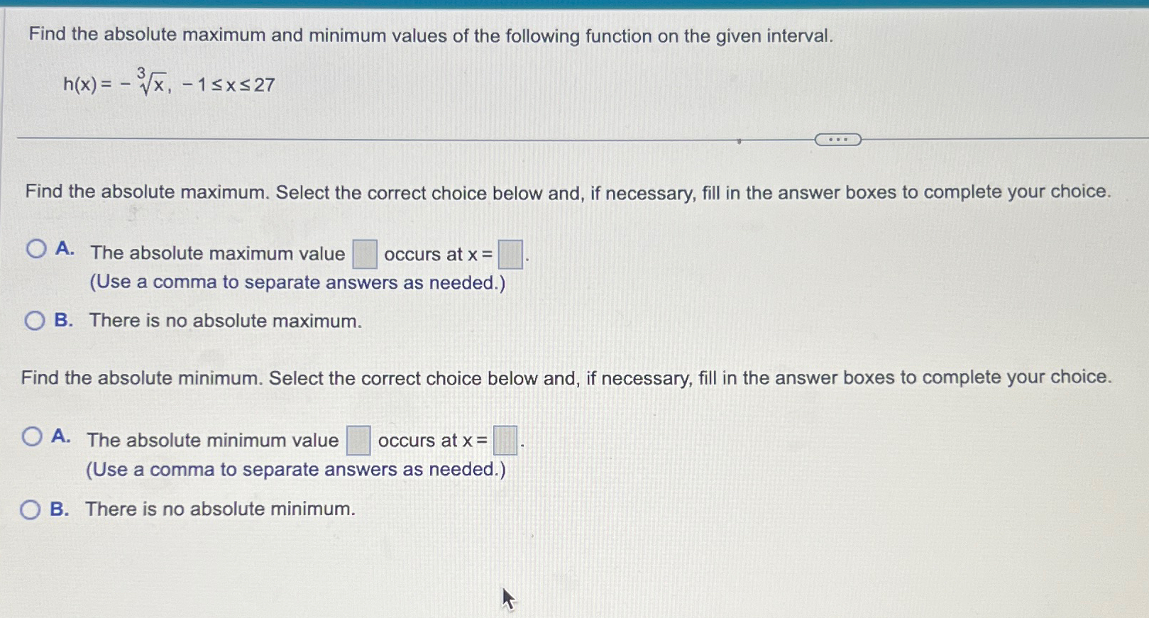 Solved Find the absolute maximum and minimum values of the | Chegg.com