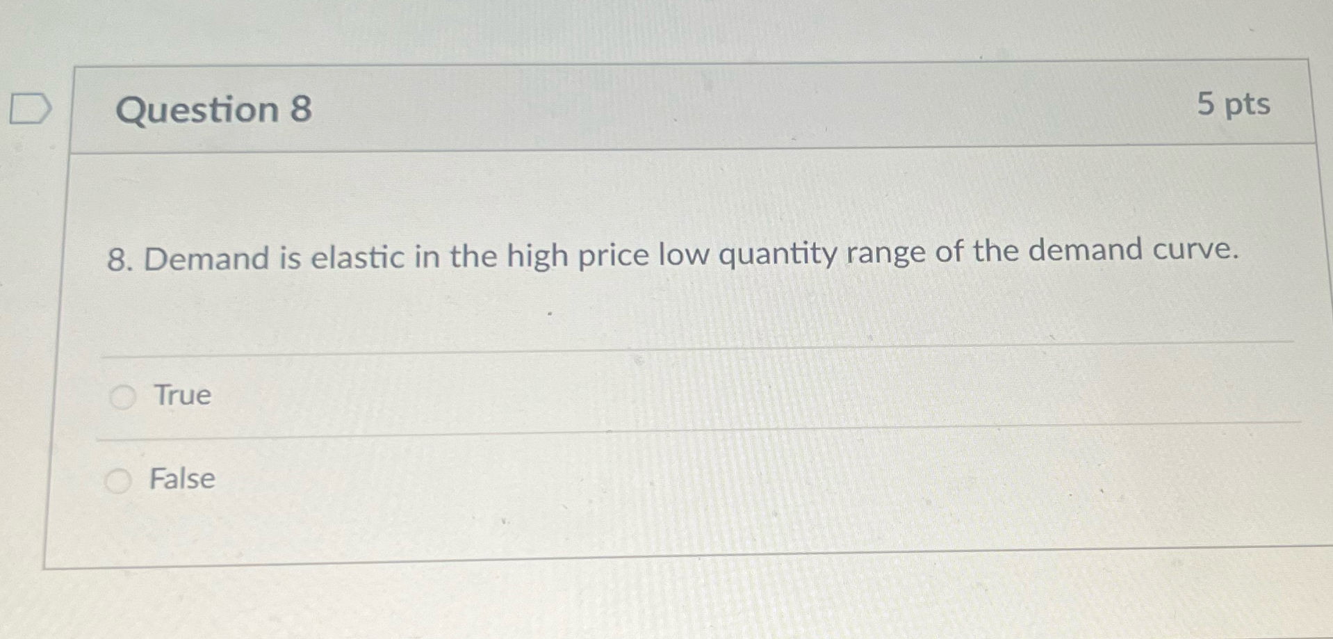 Solved Question 85 ﻿pts8. ﻿Demand is elastic in the high | Chegg.com