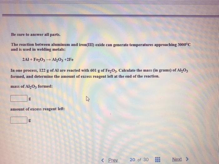 Solved Be sure to answer all parts. The reaction between | Chegg.com