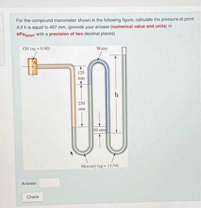 Solved For the compound manometer shown in the following | Chegg.com