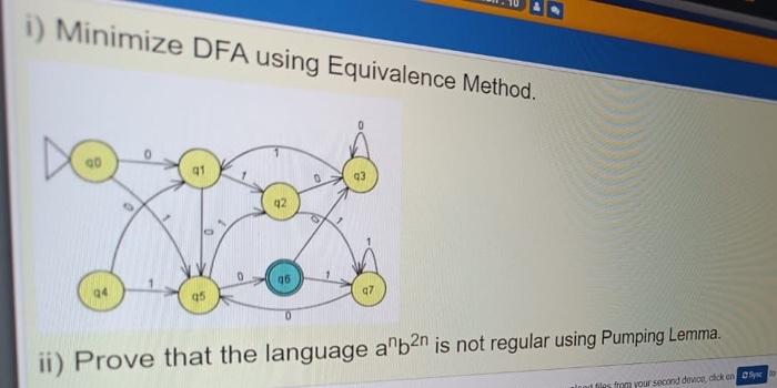 Solved 1) Minimize DFA using Equivalence Method. 00 1 Q3 04 | Chegg.com