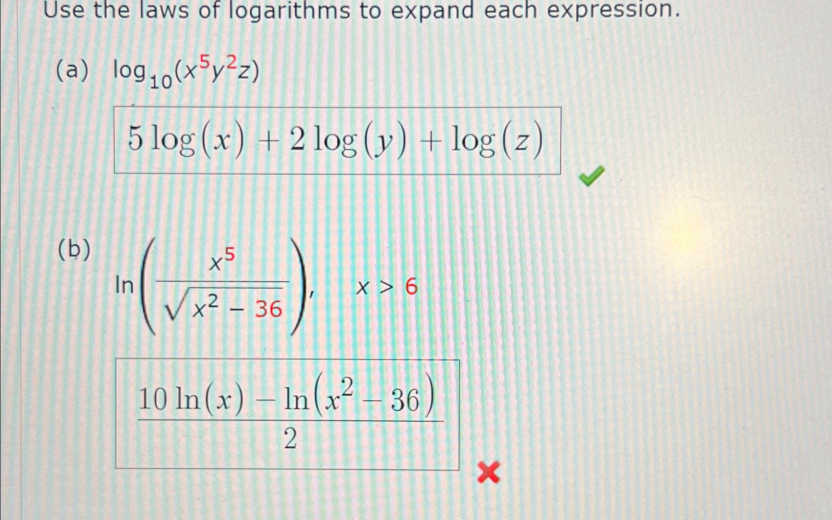 Solved Use the laws of logarithms to expand each | Chegg.com