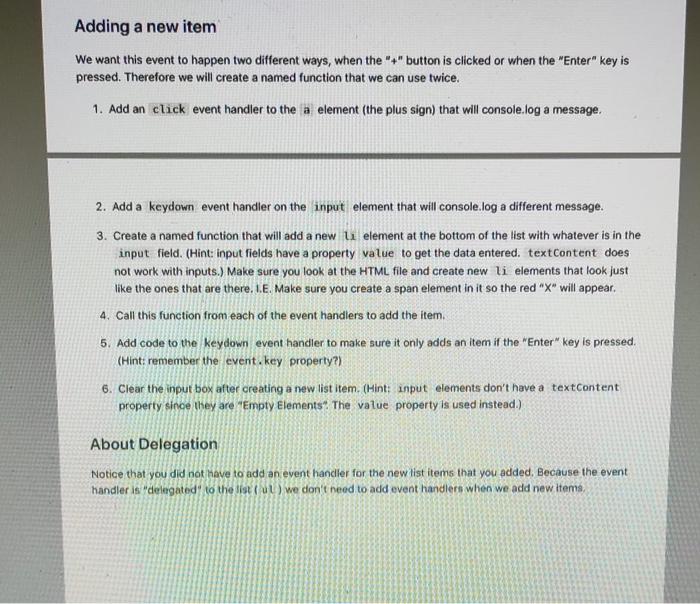 Solved Assignment 6b - Event Delegation Before starting, | Chegg.com