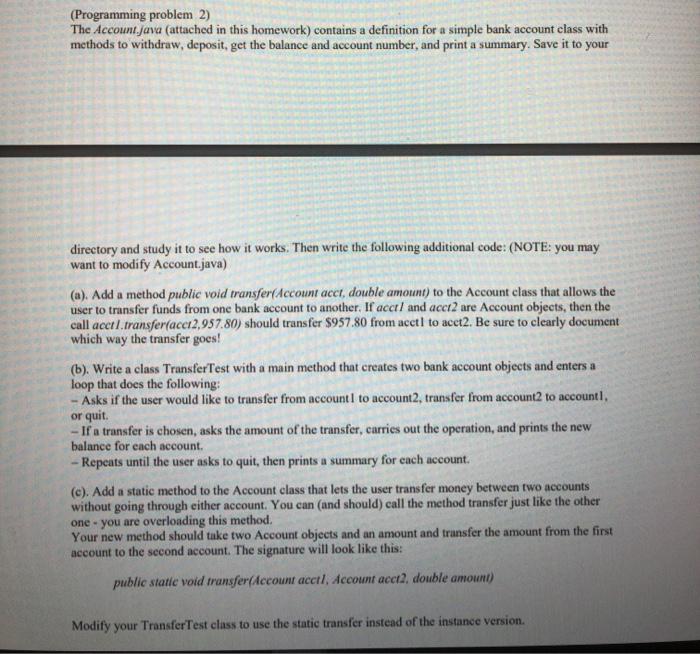 Solved (Programming problem 2) The Account.java (attached in | Chegg.com