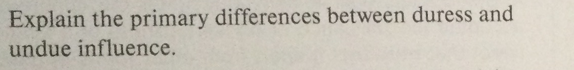 Solved Explain the primary differences between duress and | Chegg.com