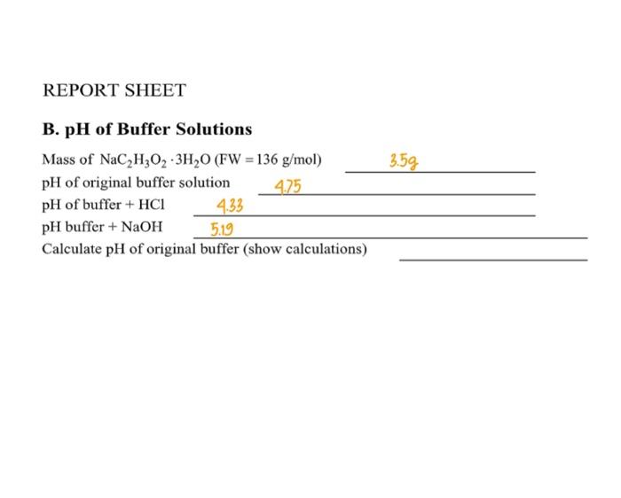 Solved B. pH of Buffer Solutions Mass of | Chegg.com