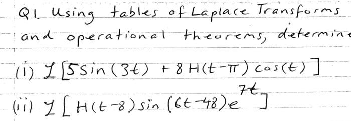 Solved Q1 Using tables of Laplace Transforms and operational | Chegg.com