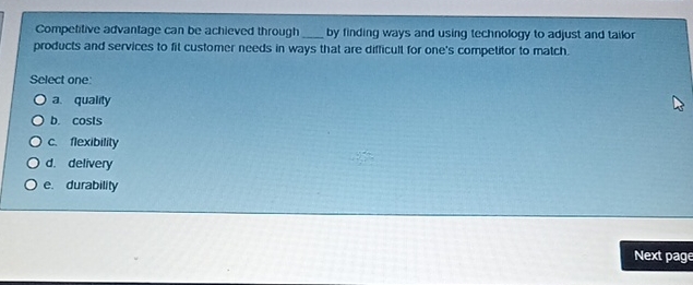 Solved Competitive advantage can be achileved through q, ﻿by | Chegg.com