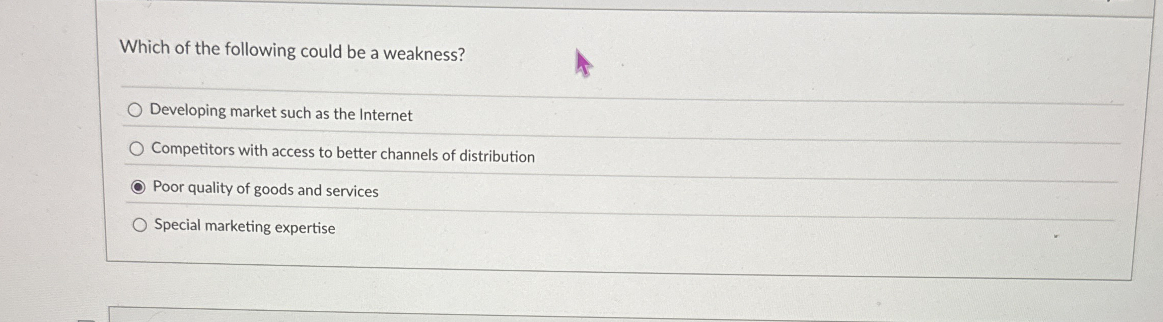 Solved Which of the following could be a weakness?Developing | Chegg.com