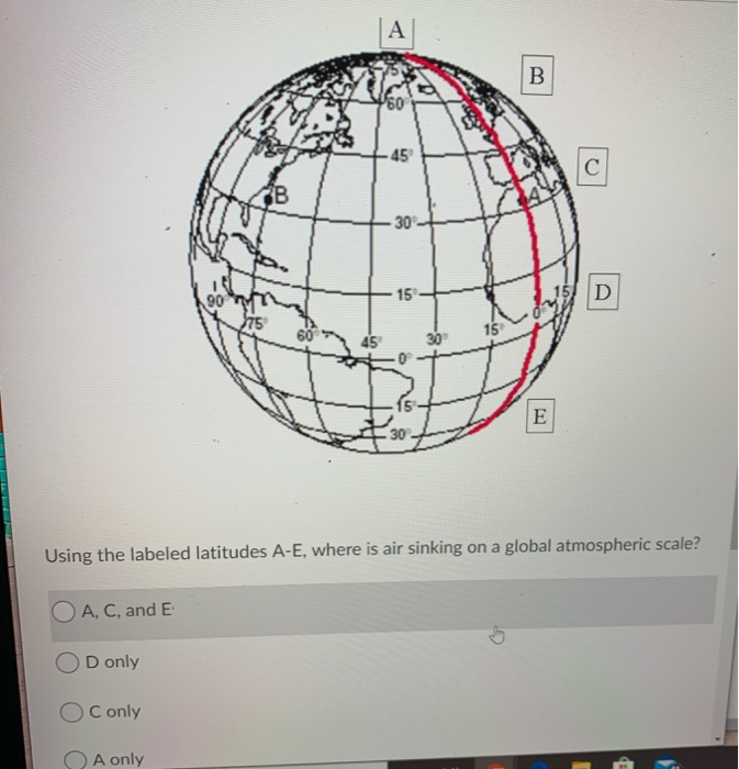 Solved Using the labeled latitudes A-E, where is air sinking | Chegg.com