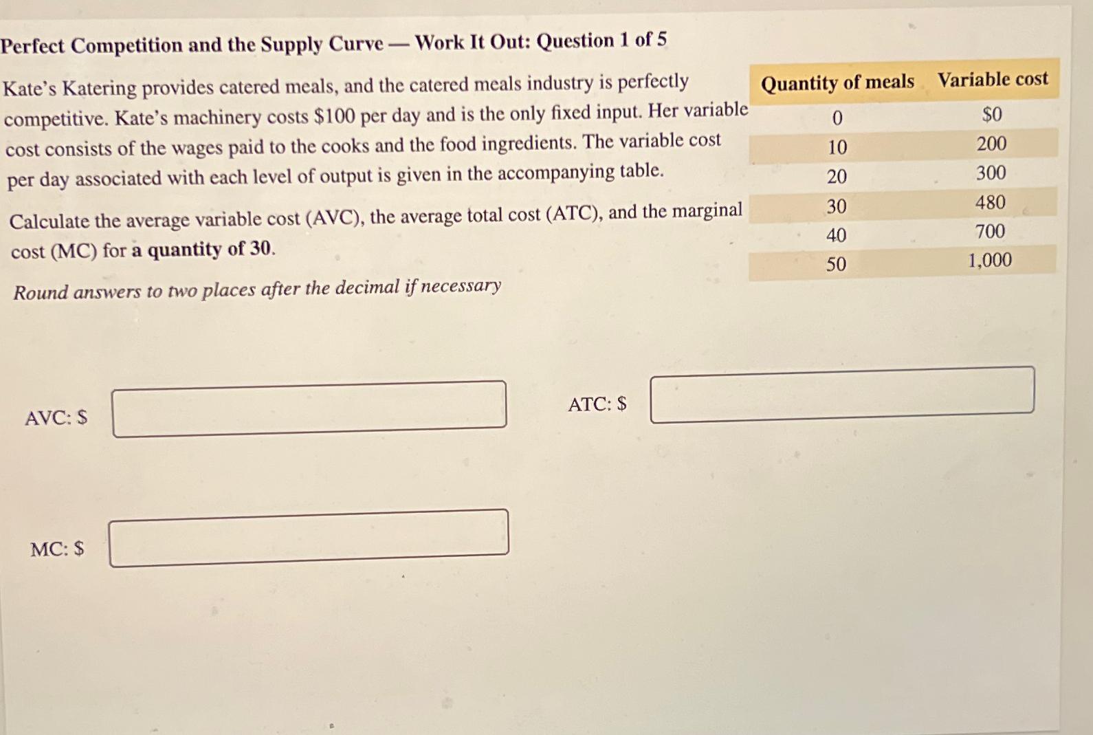 Solved Perfect Competition and the Supply Curve - ﻿Work It | Chegg.com