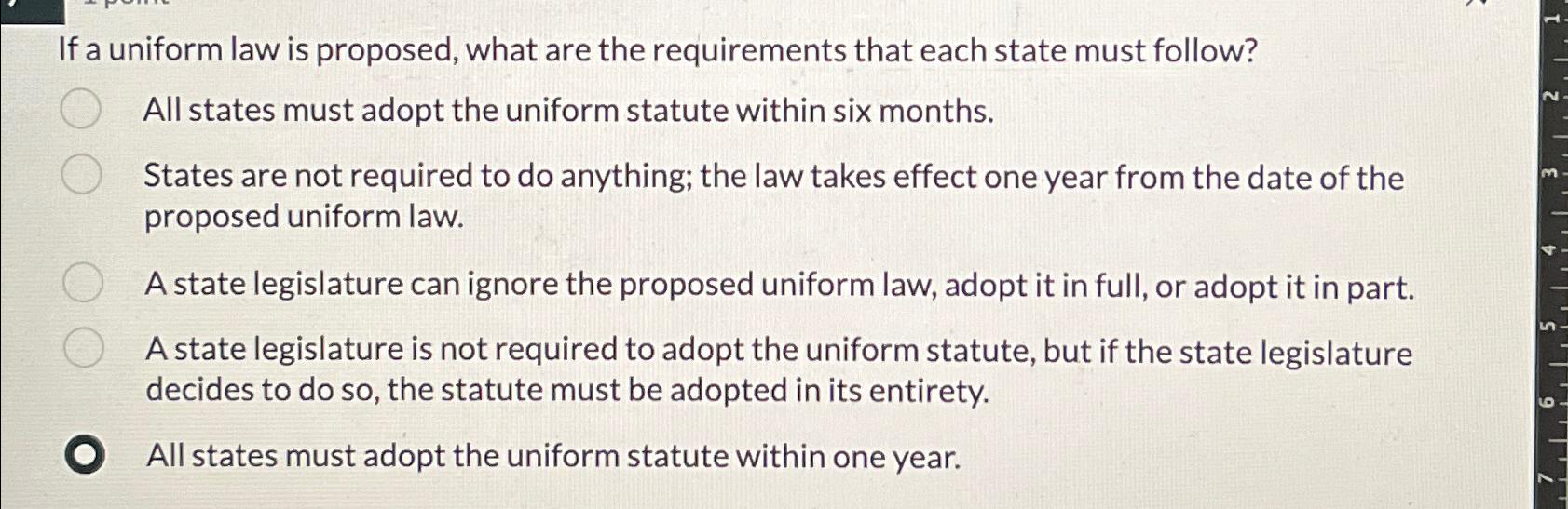 Solved If a uniform law is proposed, what are the | Chegg.com