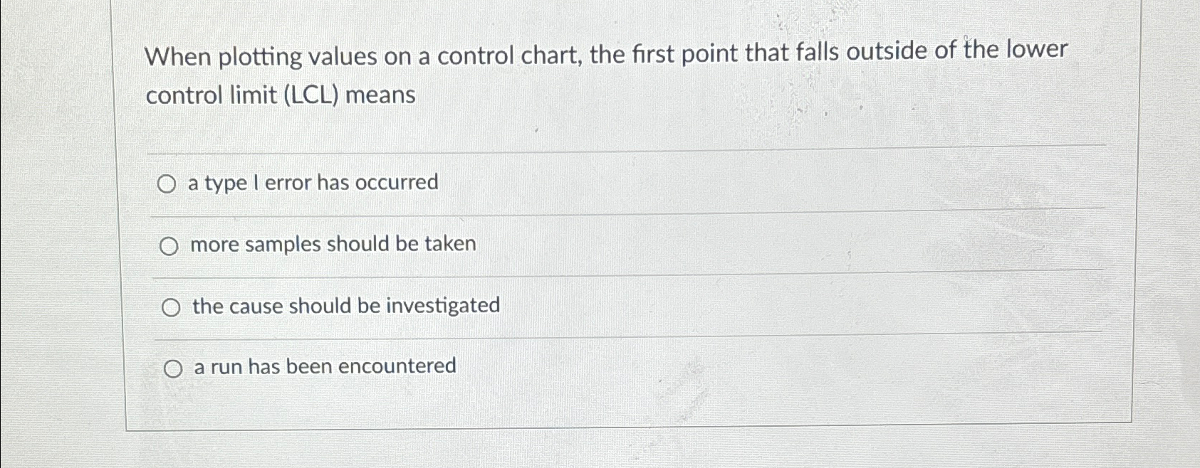 Solved When plotting values on a control chart, the first | Chegg.com