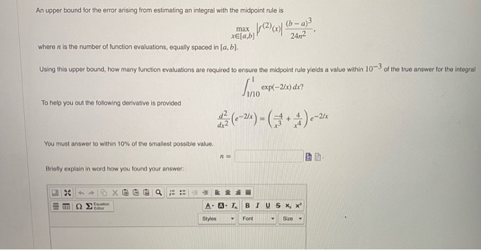 Solved An upper bound for the error arising from estimating | Chegg.com