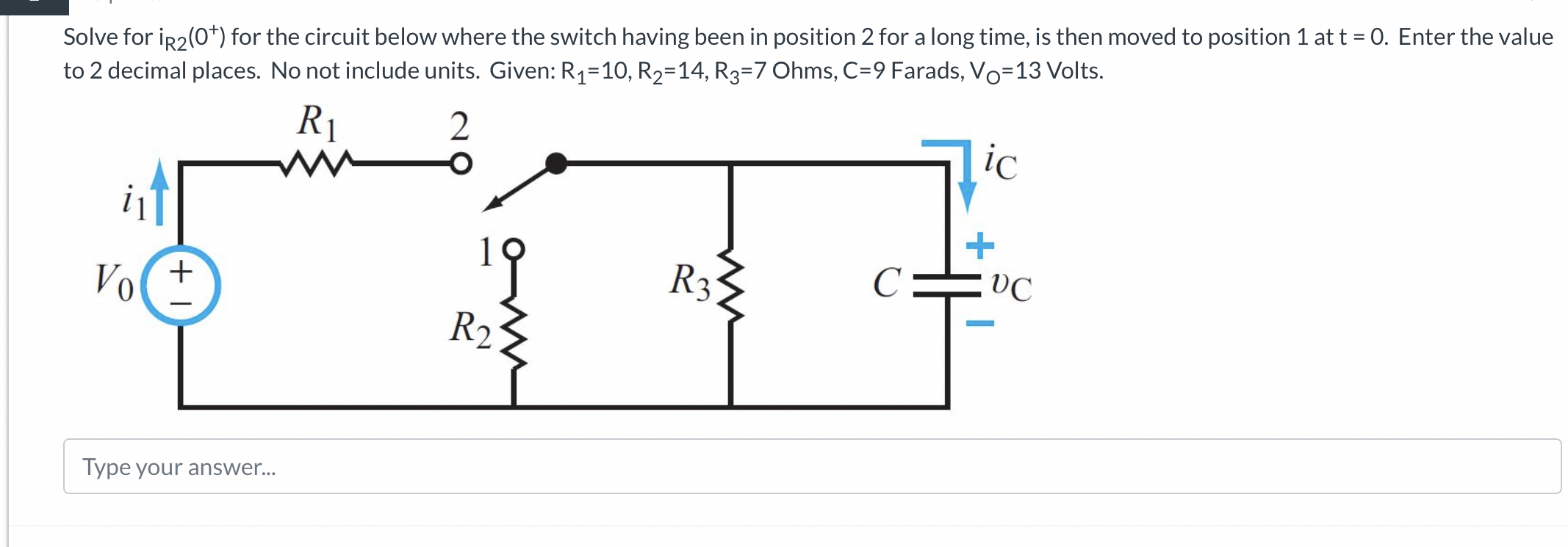 Solved Solve for iR2(0+)for the circuit below where the | Chegg.com