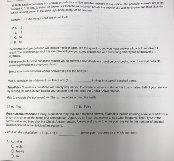Solved 1. Multiple Choice questions in myomlab provide four | Chegg.com