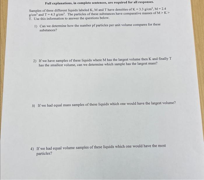 Solved Full explanations, in complete sentences, are | Chegg.com