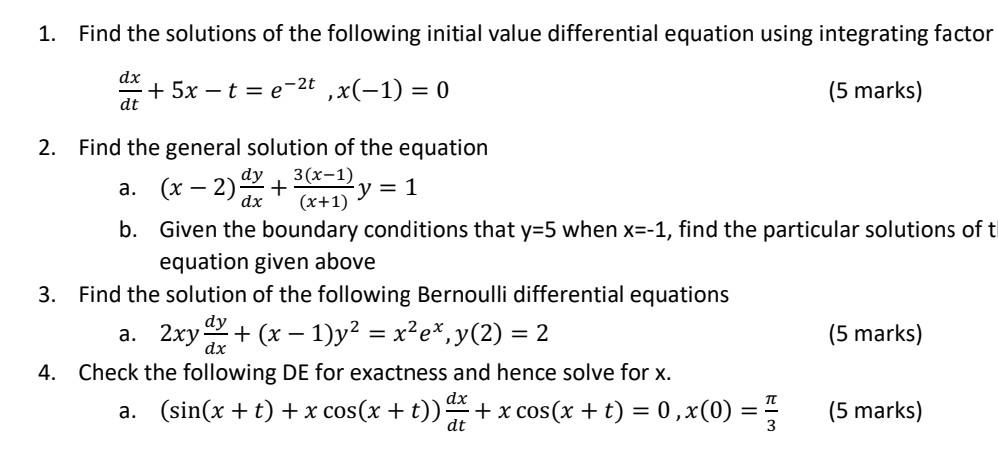 Solved 1. Find the solutions of the following initial value | Chegg.com