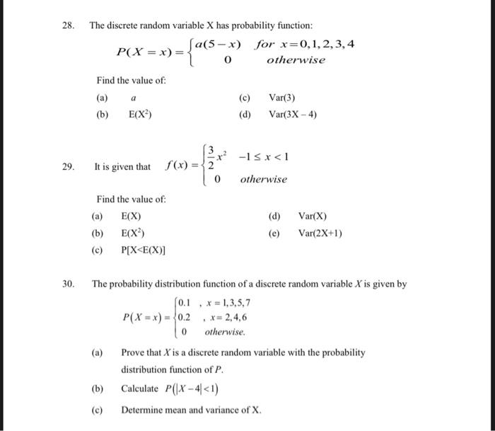 Solved ={015 28. The discrete random variable X has | Chegg.com