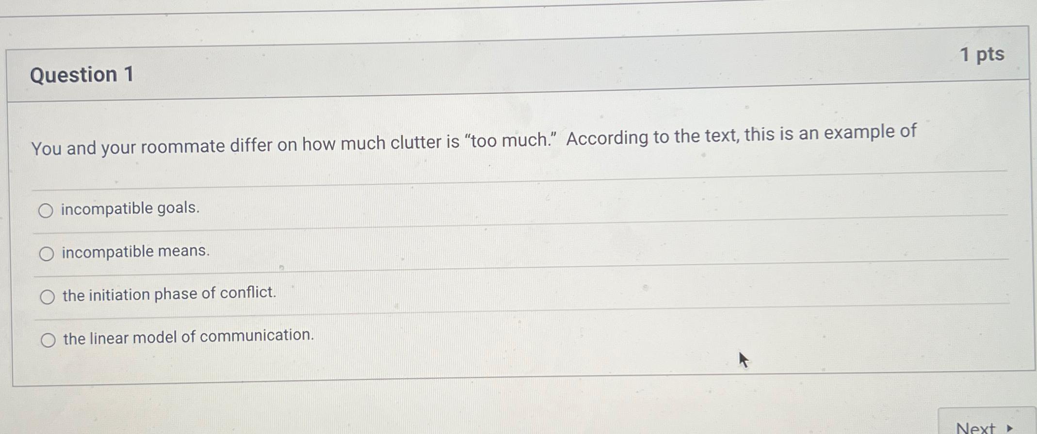 Solved Question 11 ﻿ptsYou and your roommate differ on how | Chegg.com