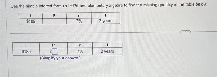 Solved Use the simple interest formula I= Prt and elementary | Chegg.com