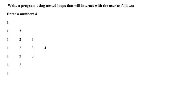 Solved Write A Program Using Nested Loops That Will Interact