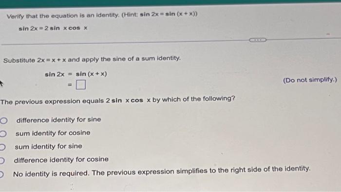 Solved Verify that the equation is an identity, (Hint: | Chegg.com