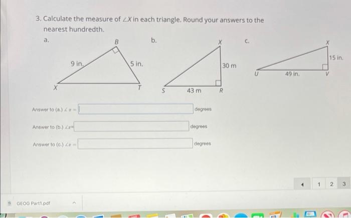 Solved 3. Calculate the measure of LX in each triangle. | Chegg.com