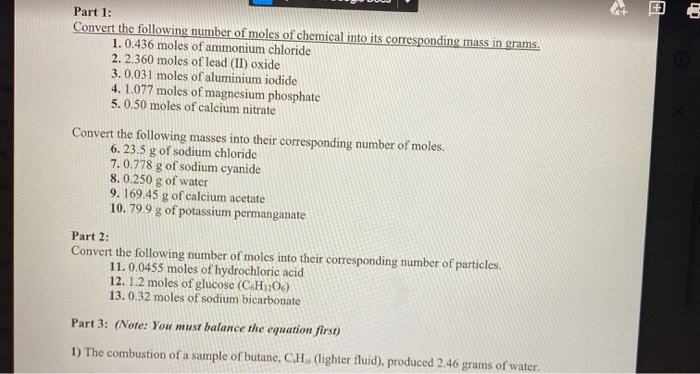 Solved Part 1: Convert the following number of moles of | Chegg.com