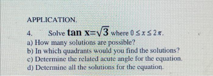 Solved Solve tan x=√3 where 0≤x≤2x. a) How many solutions | Chegg.com