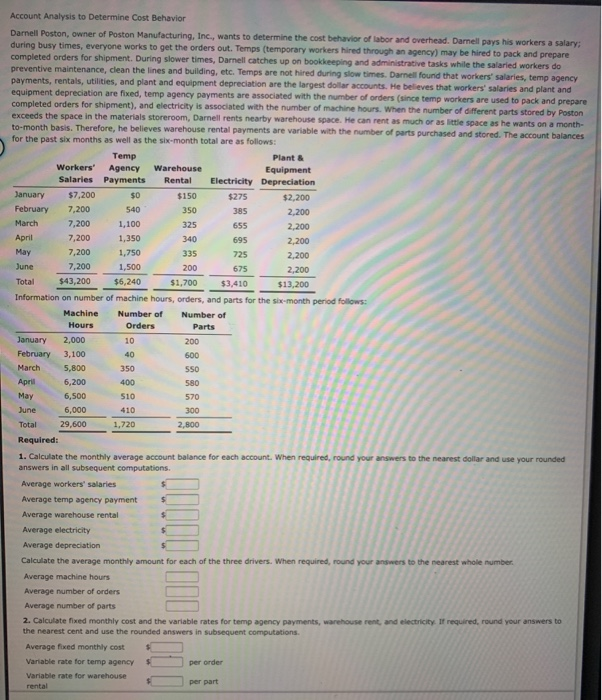 Solved $275 Account Analysis to Determine Cost Behavior | Chegg.com