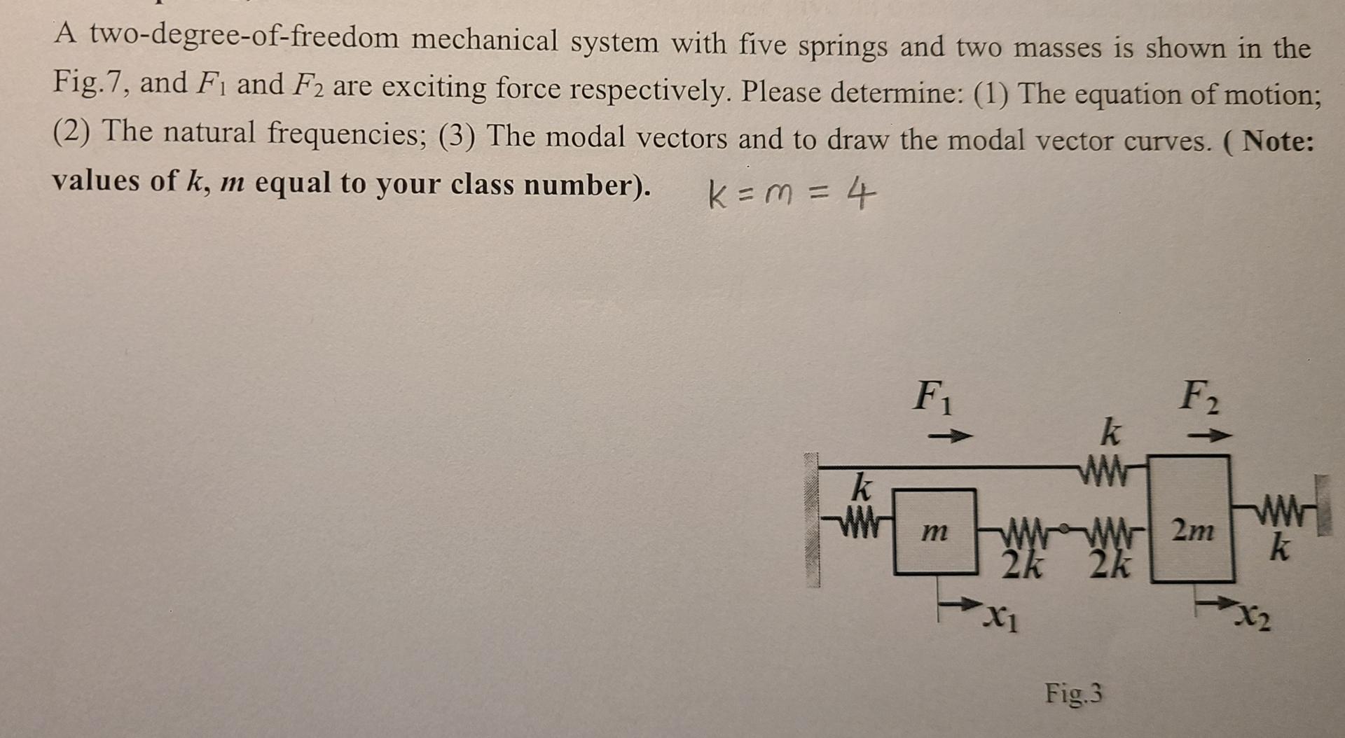 A two-degree-of-freedom mechanical system with five | Chegg.com