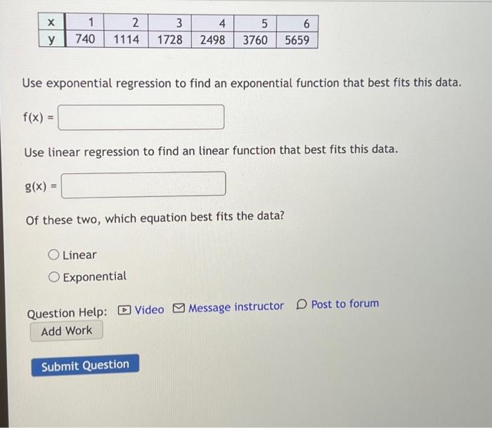 Solved Use exponential regression to find an exponential | Chegg.com