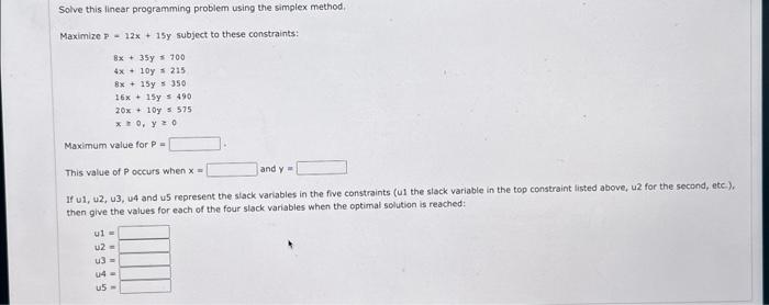 Solved Solve this linear programming problem using the | Chegg.com