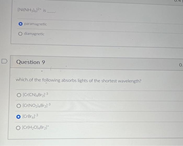 Solved [Ni(NH3)6]2+ is paramagnetic diamagnetic Question 9 | Chegg.com